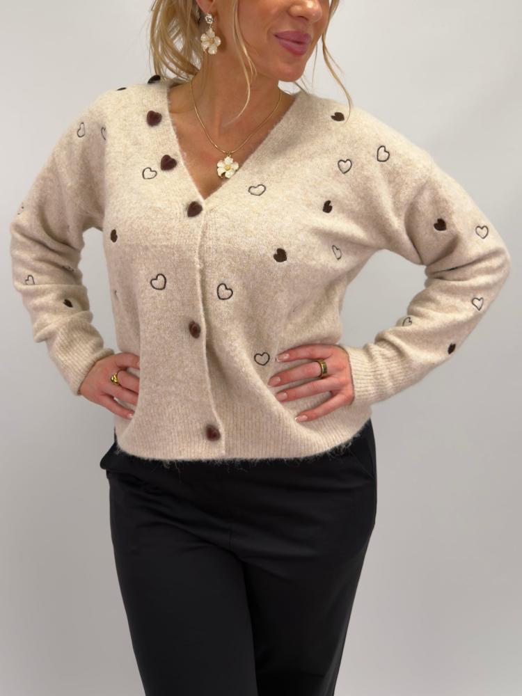Stickad kofta med hjärtknappar, Beige Lovis - Gemini BERÄKNAD LEV: JAN/FEB
