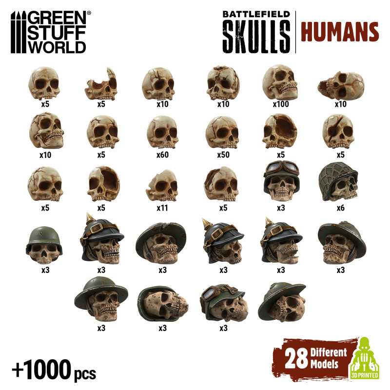 1000x Battlefield Resin Skulls (1:48-1:35)