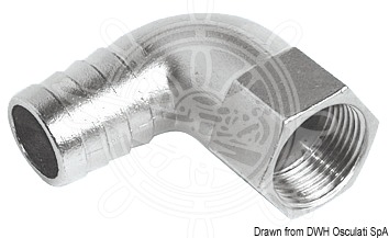 90º rostfri slang nippel med invändig gänga. 1"x30 mm