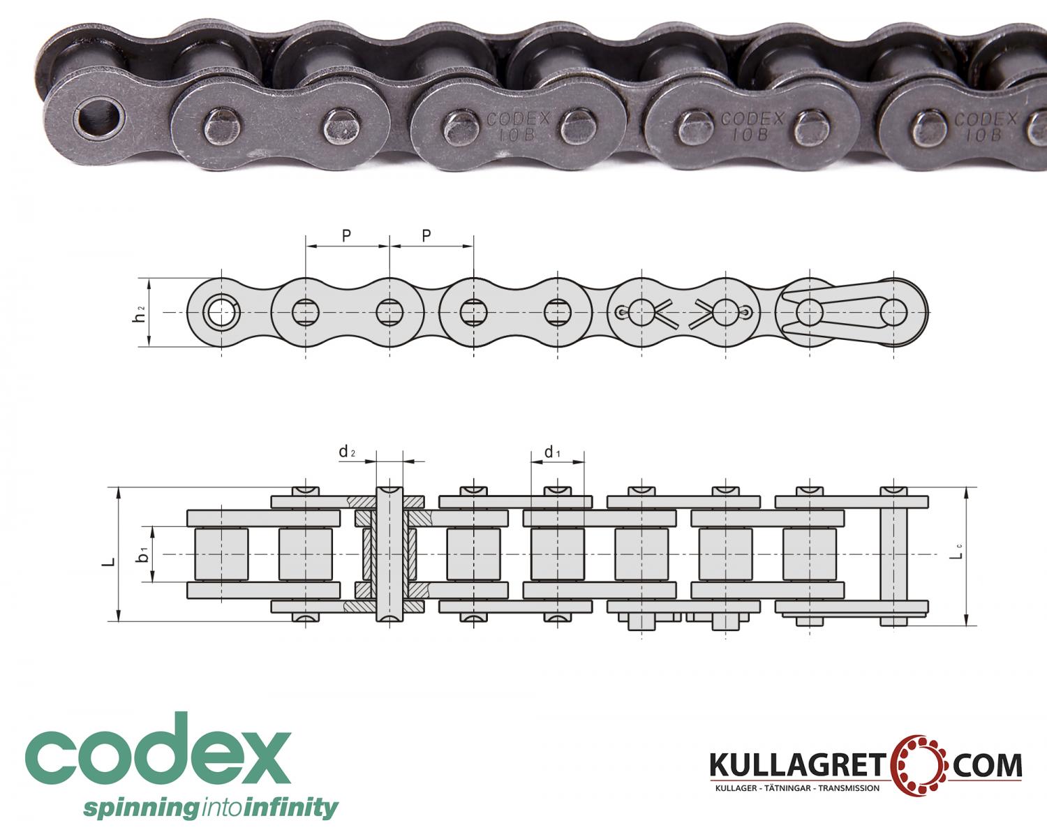 8mm (05B-1) Rullkedja Simplex Codex