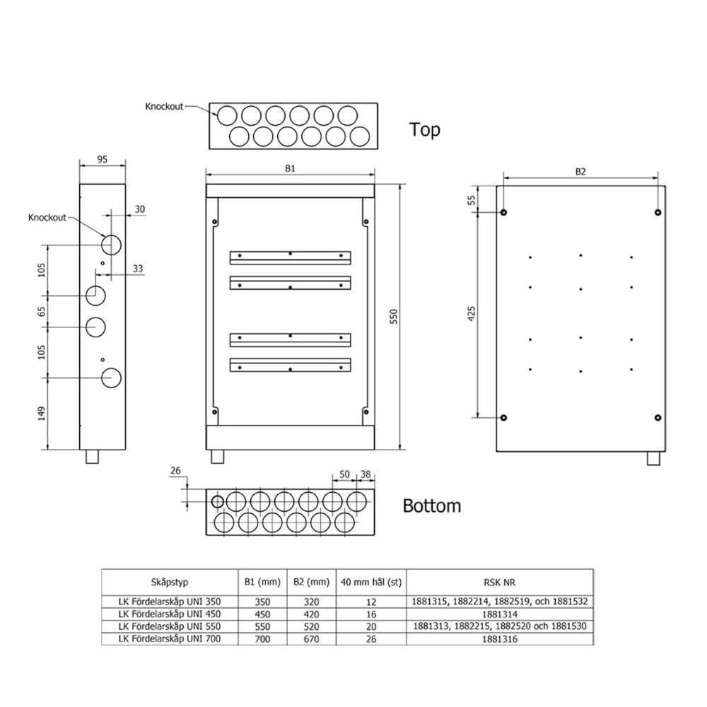LK Distribution Cabinet UNI 550x550x95mm