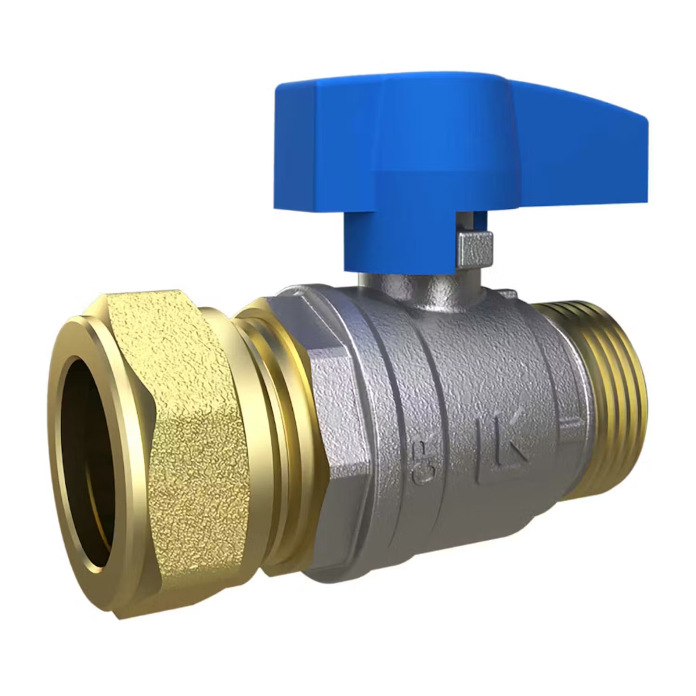 LK Ball Valve 802 Straight Cu22xG20 External Blue Knob